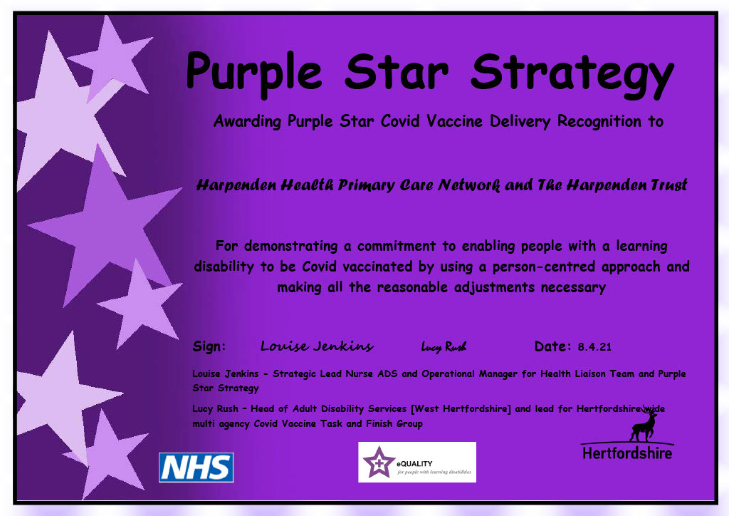 Harpenden Trust: NHS Purple Star Recognition | The Harpenden Trust
